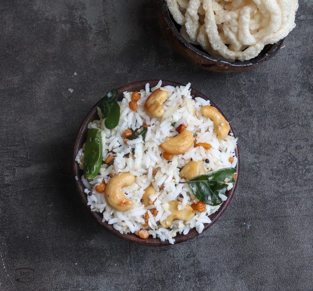 Coconut rice Arbi fry - lunch box combo - Traditionally Modern Food