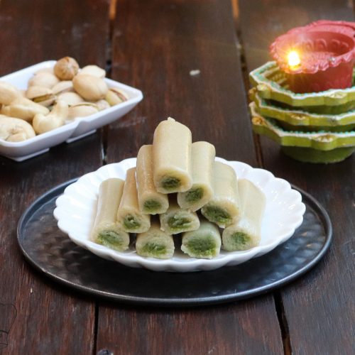 Kaju Pista roll | Cashew pista roll - Traditionally Modern Food