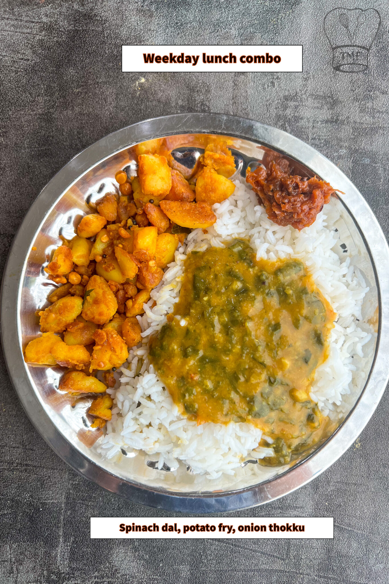 Weekday lunch combo - Dal, potato fry, thokku - Traditionally Modern Food