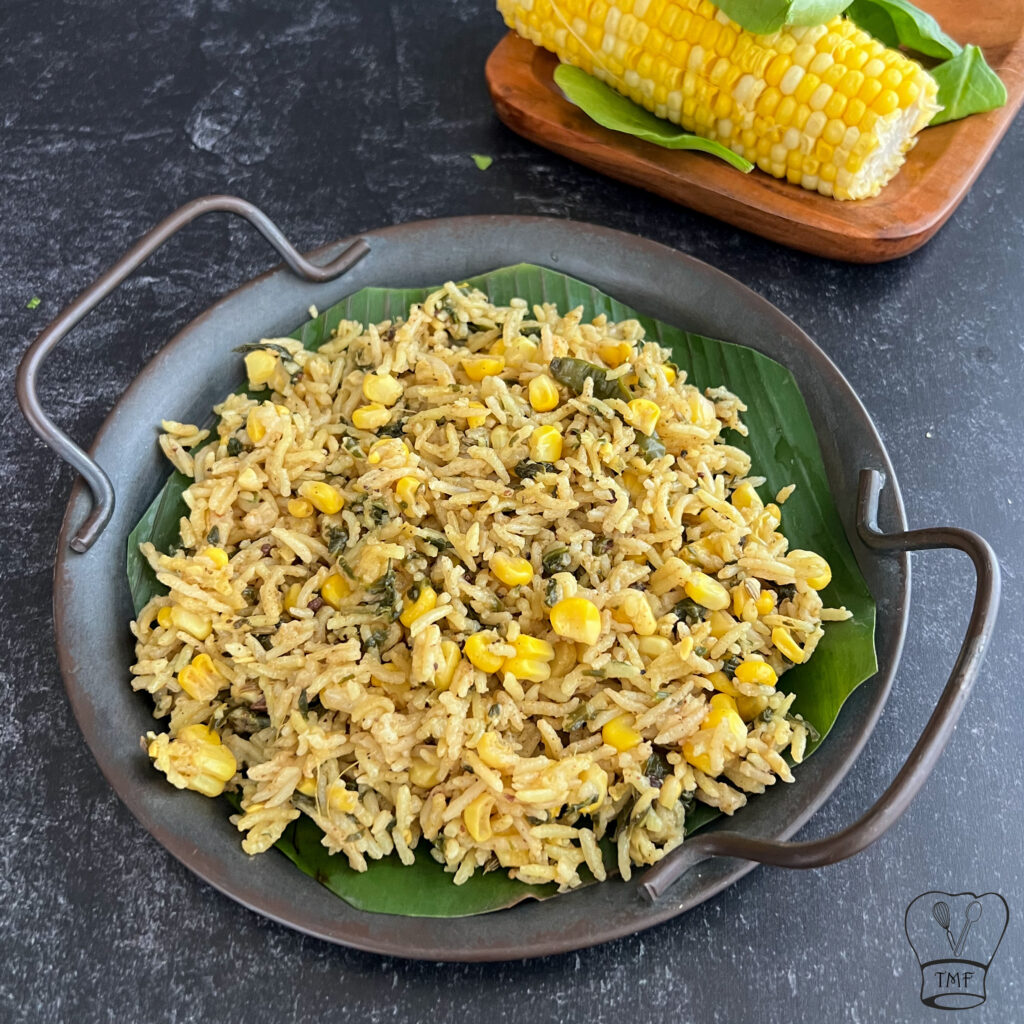 Spinach corn rice | Palak Makai pulao - Traditionally Modern Food