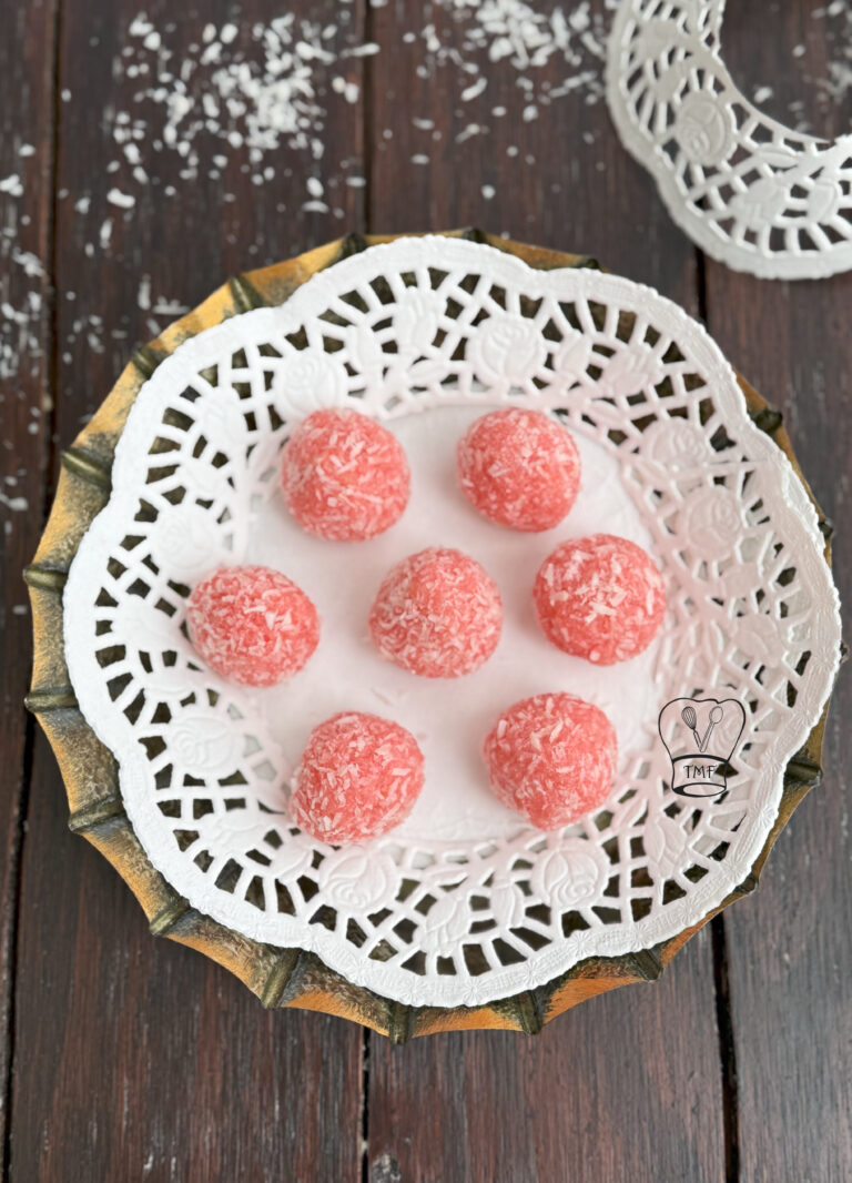Rose coconut ladoo | coconut rose laddu - Traditionally Modern Food