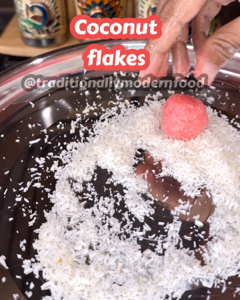 Rose coconut ladoo | coconut rose laddu - Traditionally Modern Food